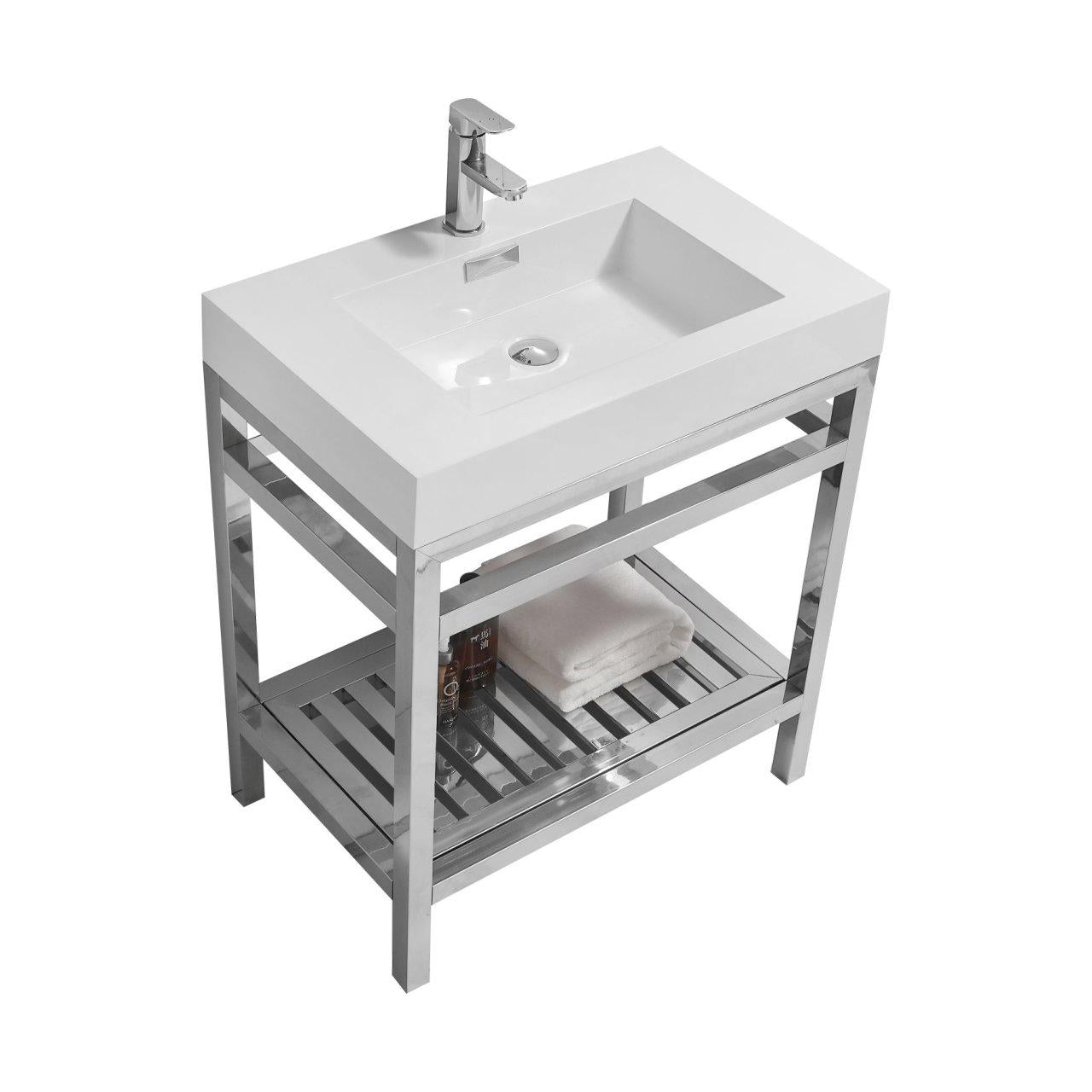 KubeBath Cisco 30 in. Stainless Steel Console with Acrylic Sink - Chro