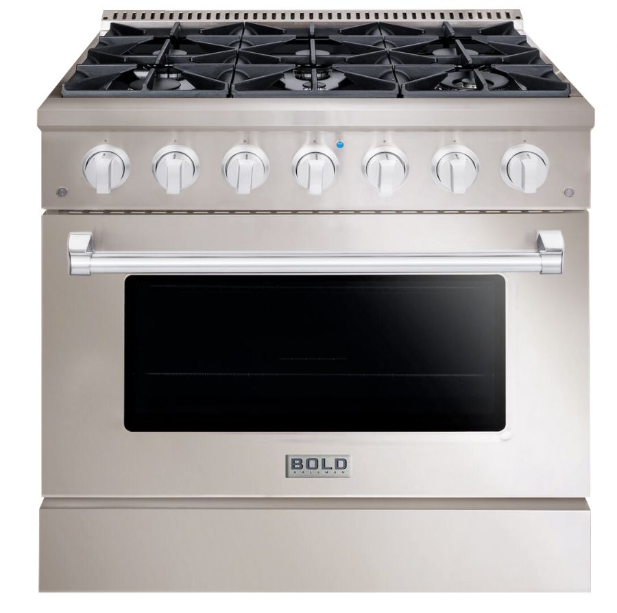 Hallman 36 In. Propane Gas Range, Stainless Steel with Chrome Trim - B