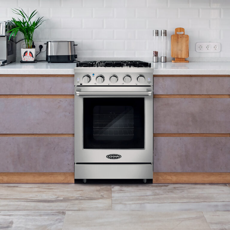 Cosmo 24 in. Slide-In Freestanding Gas Range with 4 Sealed Burners, Ca