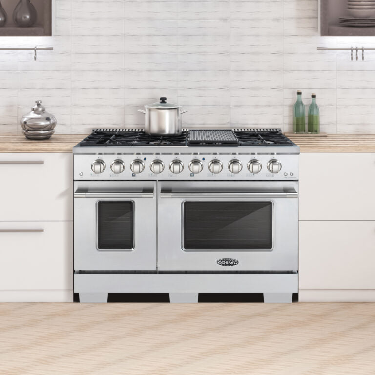 Cosmo Commercial-Style 48 in. 5.5 cu. ft. Double Oven Gas Range with 8
